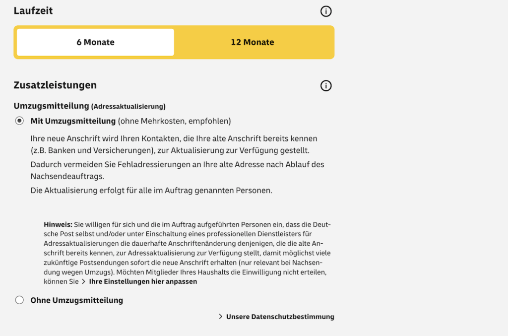 Deutsche Post Umzugsmitteilung
